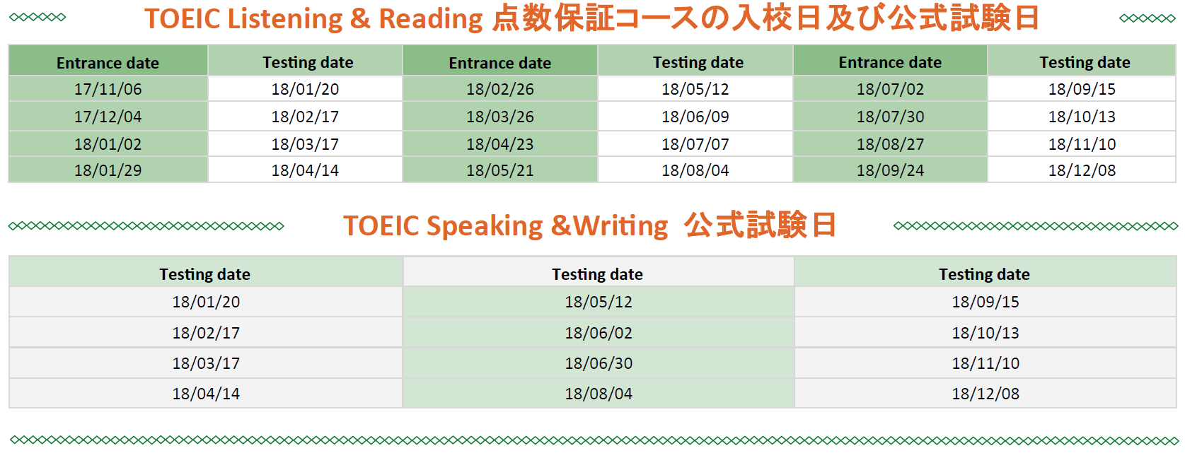 2018_TOEIC_date | バンクーバー留学ならCCEL┃カナダ留学